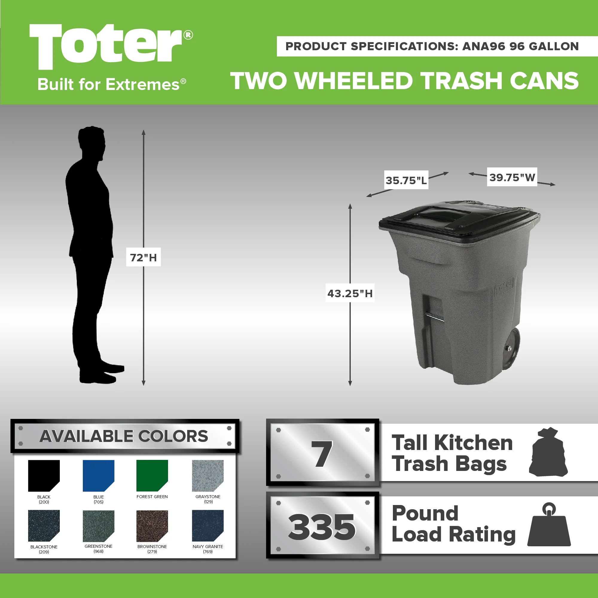 Toter® 96 Gal. Trash Can with Smooth Wheels and Lid, Blackstone ...